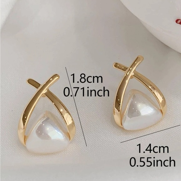 Jewelry | Luxe Statement Pearl Triangle Golden Cross Earrings | Poshmark